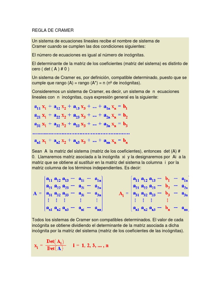 Regla de Cramer | PDF | Ecuaciones | Sistema de ecuaciones lineales