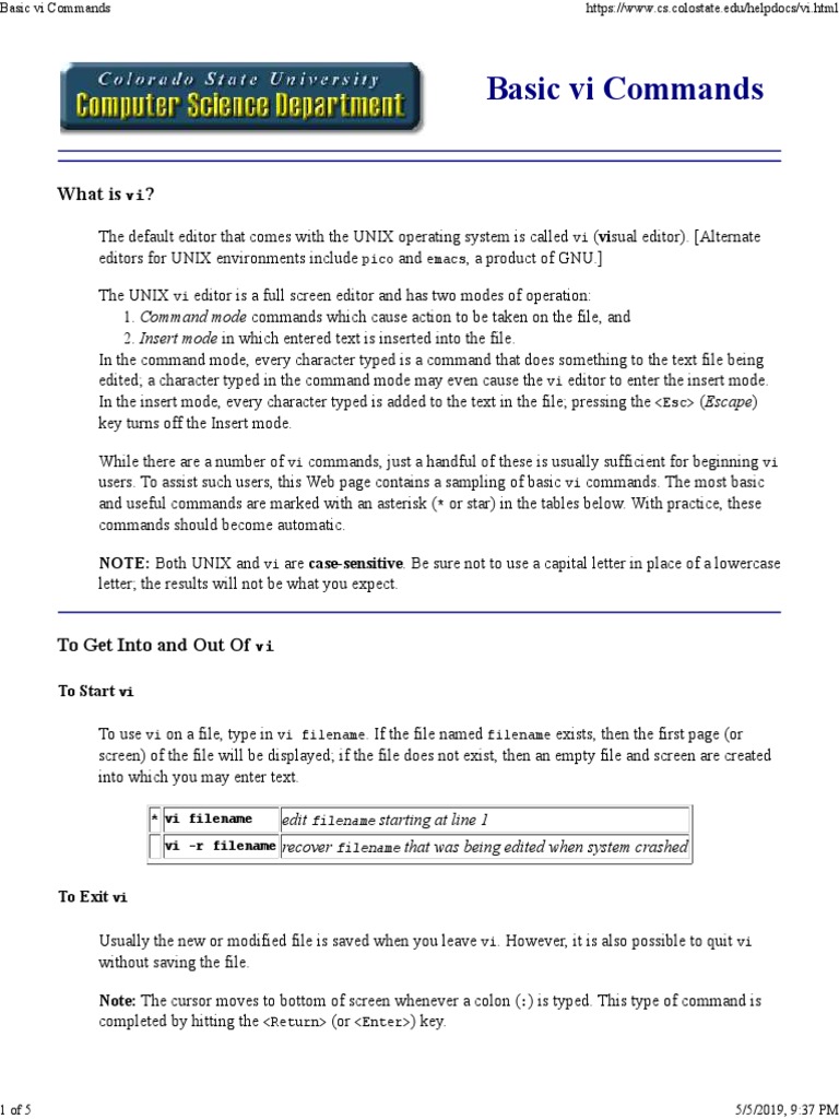 Basic Vi Commands | PDF | Filename | Cursor (User Interface)