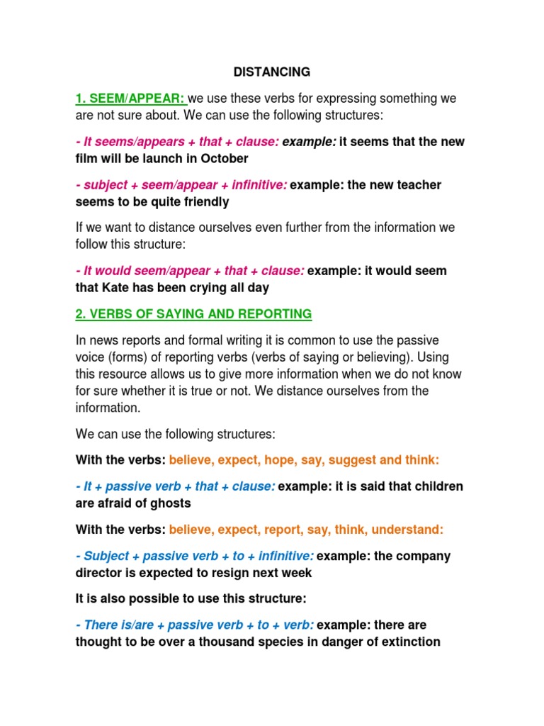 Seem/Appear:: - It Seems/appears + That + Clause | PDF