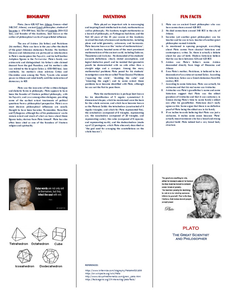 Biography Inventions Fun Facts: Plato, (Born 428/427 Bce, Athens ...