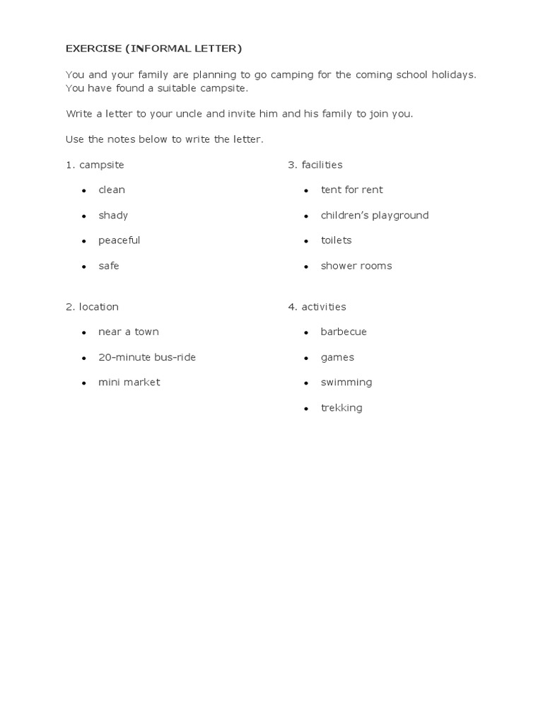 Exercise (Informal Letter) | PDF