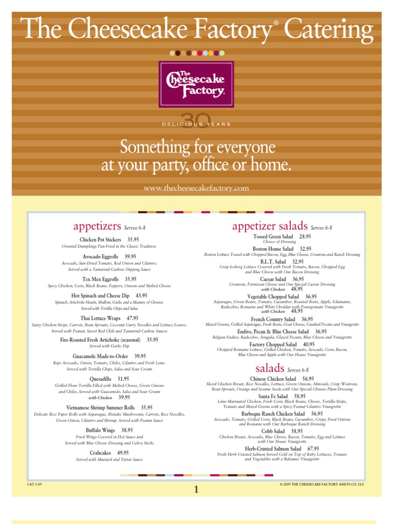 The Cheesecake Factory - Catering Menu - Nationwide | Download Free PDF ...