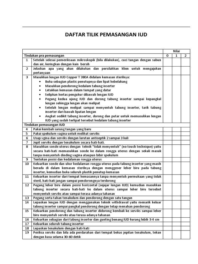 DAFTAR TILIK Pemasangan IUD PDF | PDF