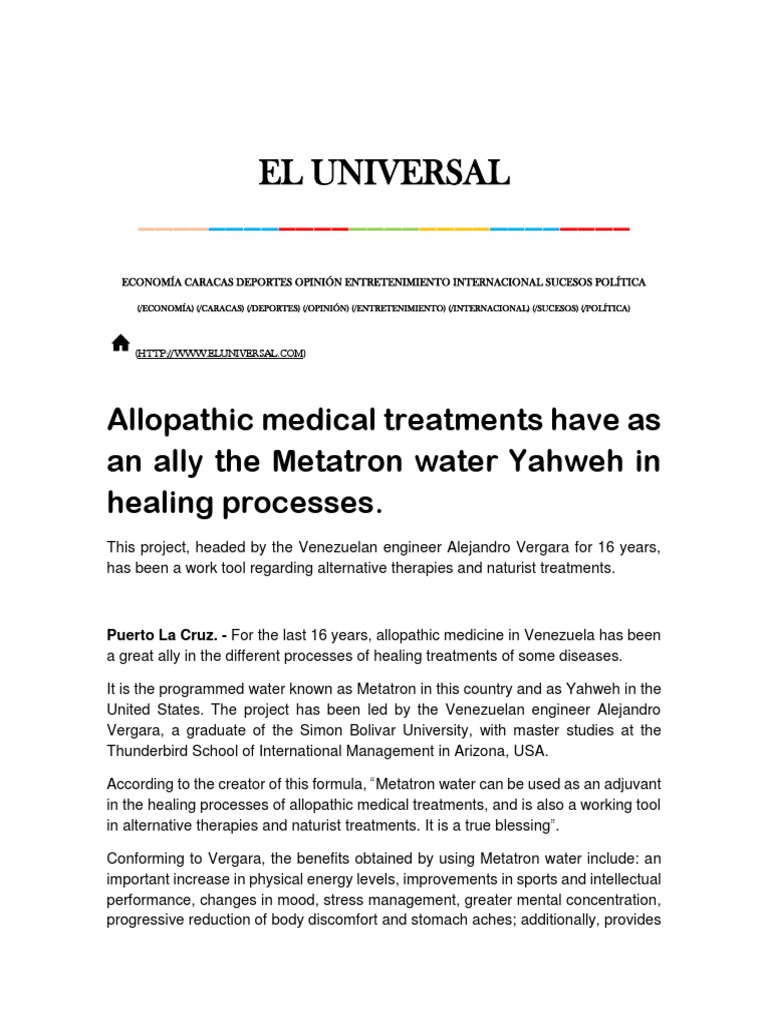 Medical Treatments With Metatron Water | PDF | Alternative Medicine | Salt