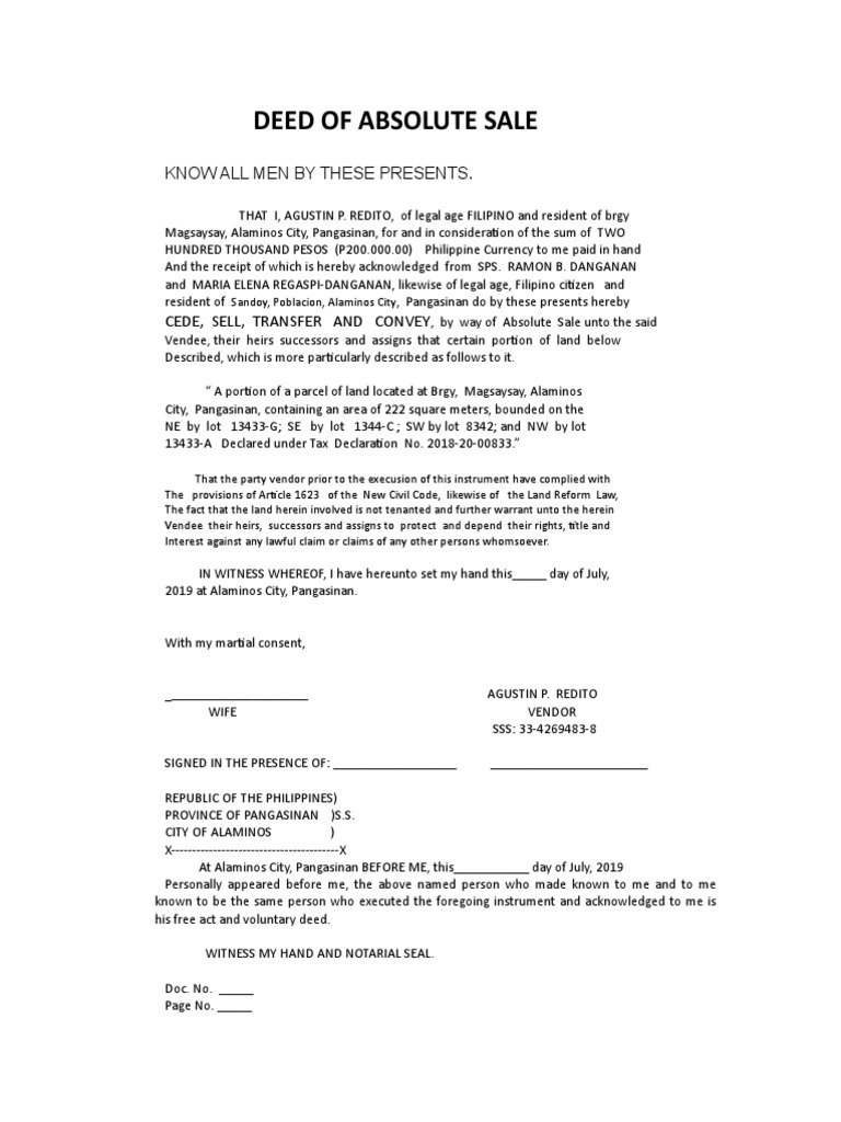 Deed of Absolute Sale: Know All Men by These Presents | PDF | Virtue | Common Law