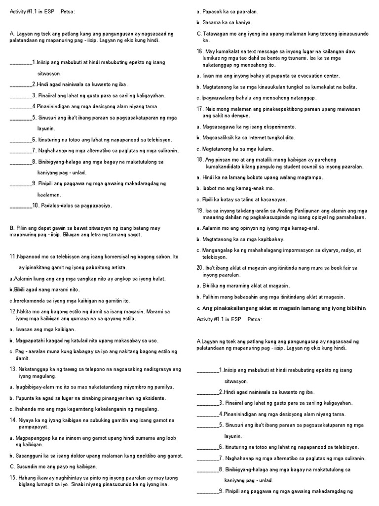 ESP Worksheets | PDF