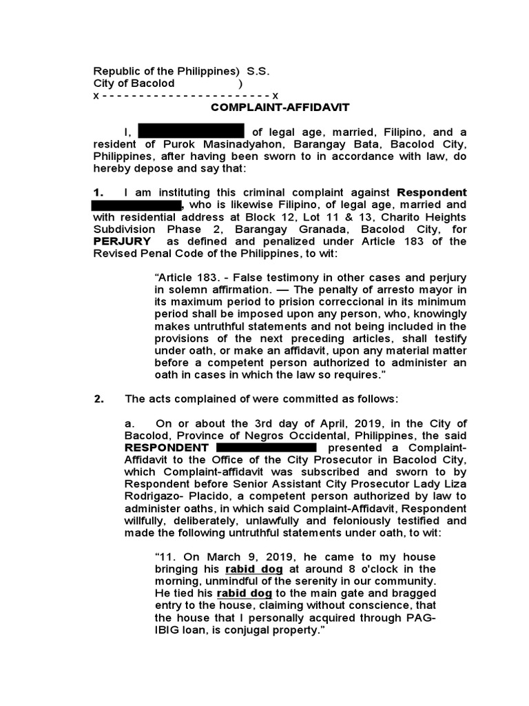 Criminal Complaint Perjury - Redact - Redacted | PDF | Rabies | Perjury