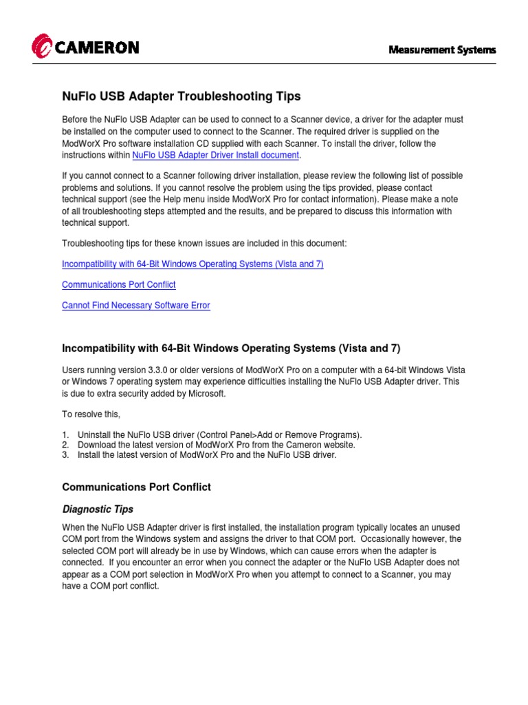 NuFlo USB Adapter Troubleshooting Tips | PDF | Device Driver ...