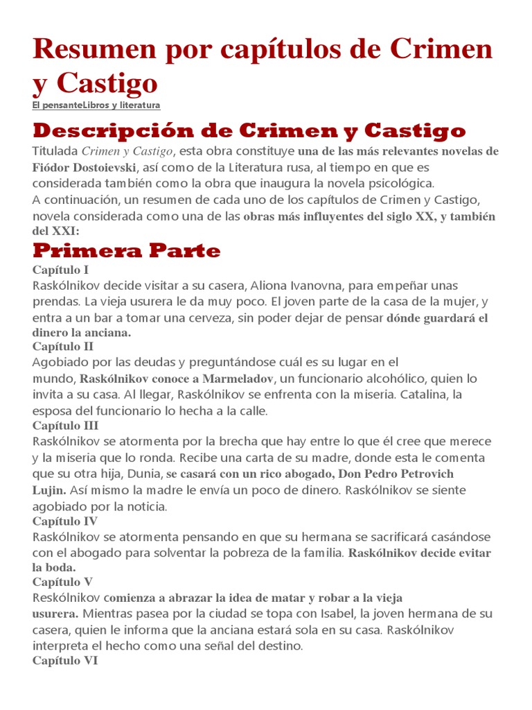 Resumen Por Capítulos de Crimen y Castigo | PDF | Crimen y castigo