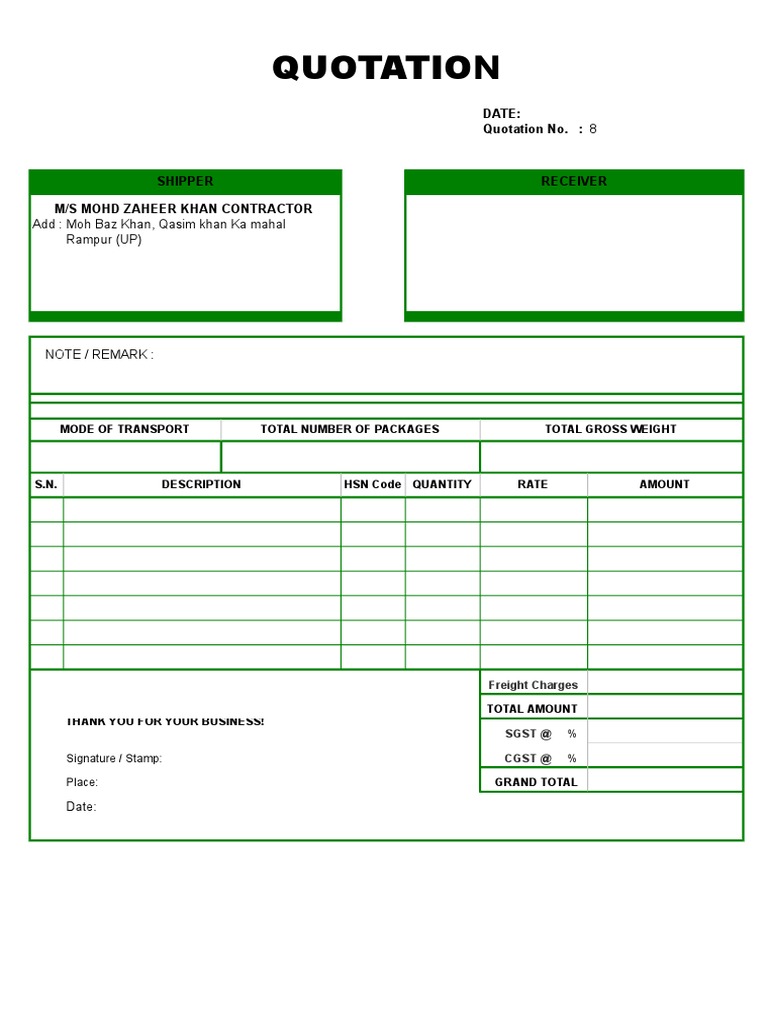 Quotation for Transportation of Goods from Rampur, Uttar Pradesh | PDF