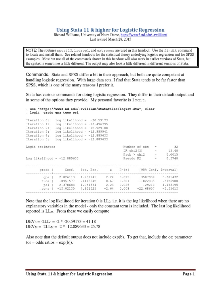 Using Stata 11 & Higher For Logistic Regression | PDF | Logistic ...