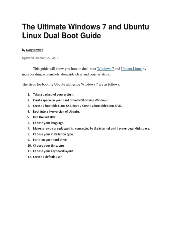 The Ultimate Windows 7 and Ubuntu Linux Dual Boot Guide | PDF | Booting ...