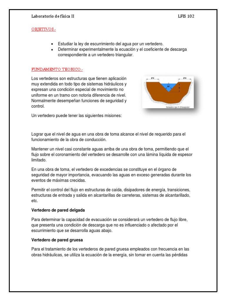 Laboratorio 2 Vertederos | PDF | Medición | Ecuaciones