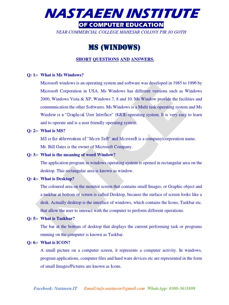 Ms (Windows) : of Computer Education | PDF | Icon (Computing) | Graphical User Interfaces