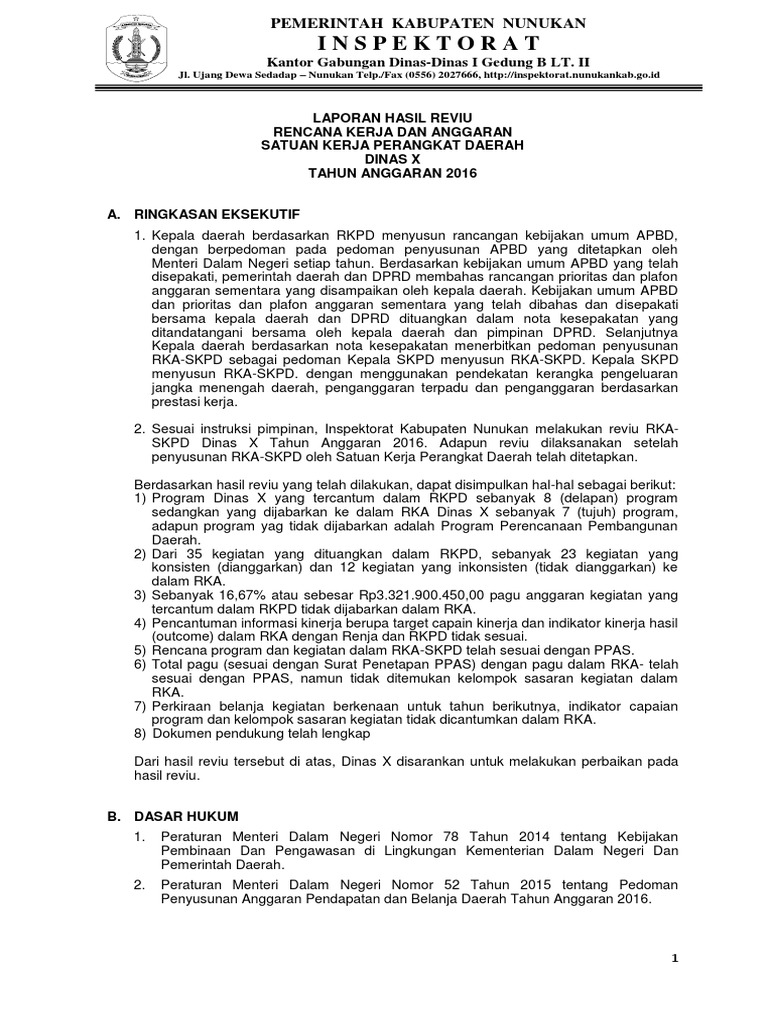Laporan Hasil Reviu RKA | PDF