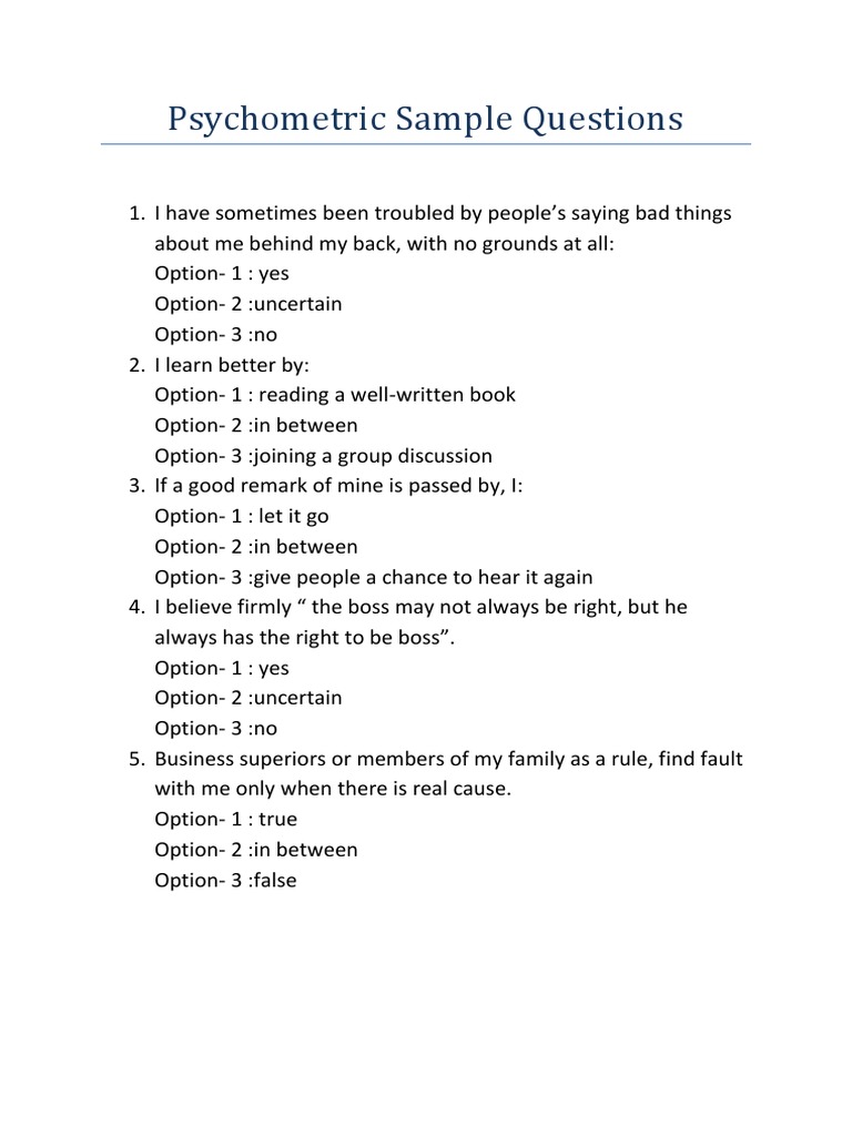 Psychometric Sample Questions | PDF
