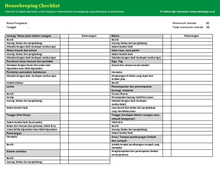 Checklist Standar Housekeeping Hotel | PDF