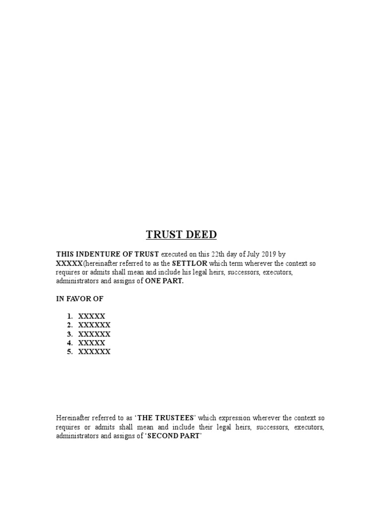 Trust Deed | PDF | Trust Law | Trustee