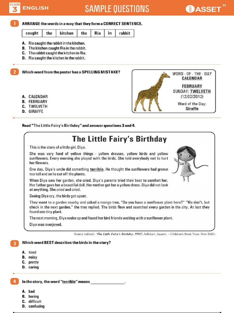 ASSET English Sample Papers Class 3 | PDF