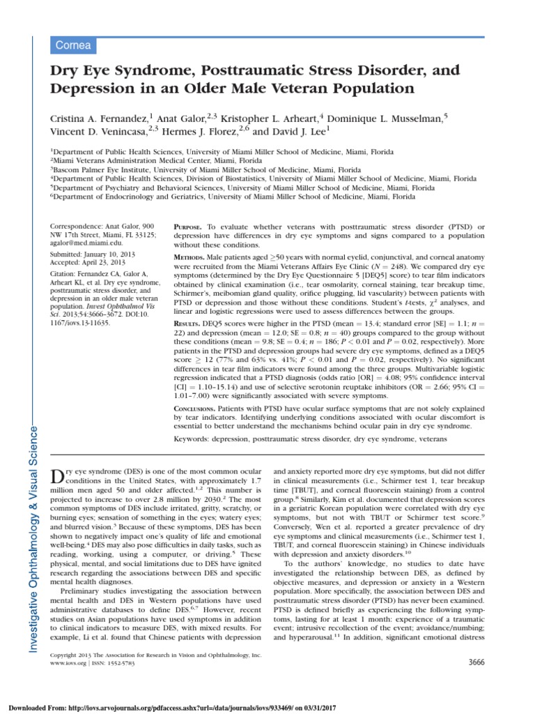 Dry Eye Syndrome Posttraumatic Stress Disorder and Depression in An ...