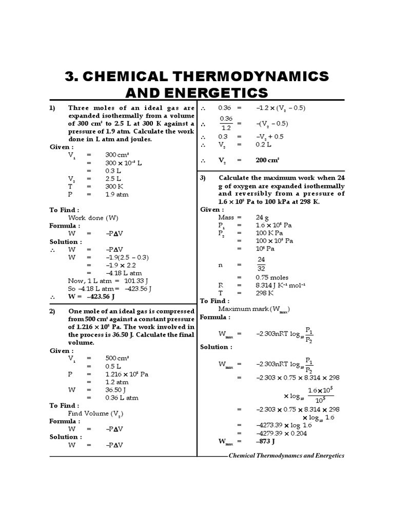3 Chemical Thermodynamics and Energetics PDF | PDF | Latent Heat | Mole ...