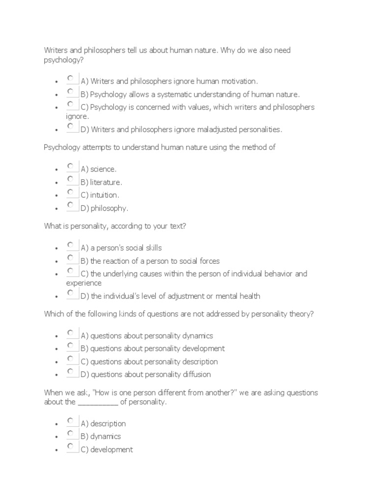 Sample Exam | PDF | Personality Psychology | Validity (Statistics)
