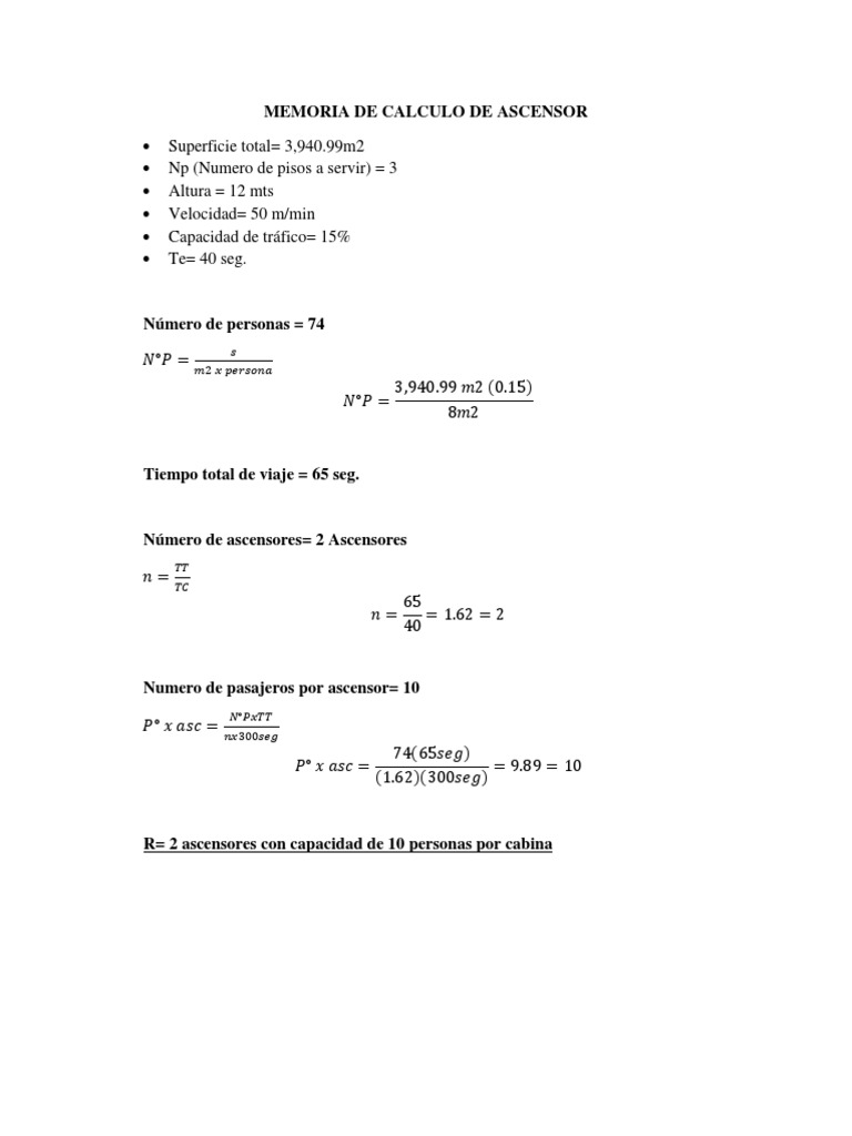Memoria de Calculo de Ascensor PDF | PDF