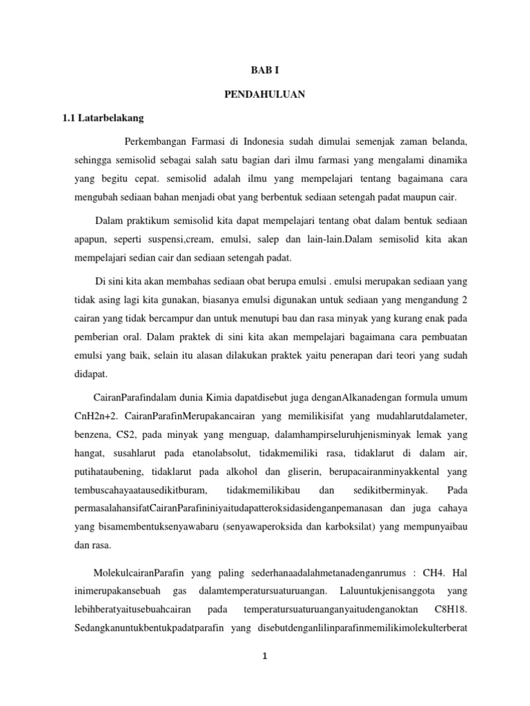 Laporan Praktek Teknologi Semi Solid Emulsi Parafin | PDF