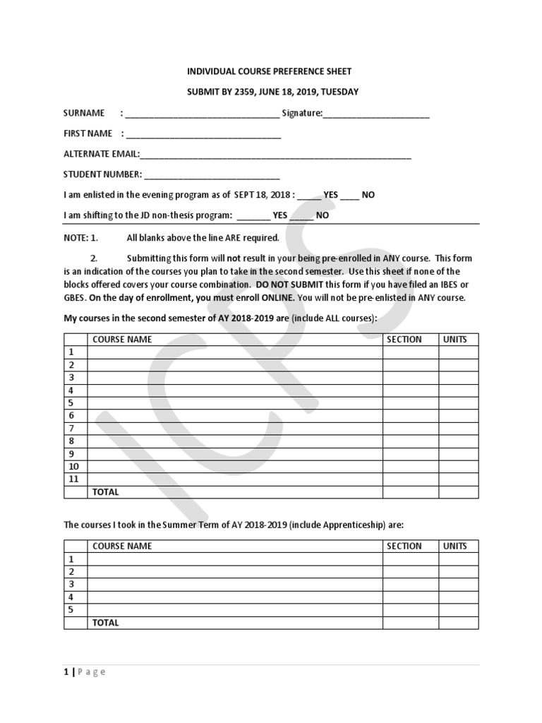 3 Indl Course Pref Sheet 9june2019 | PDF