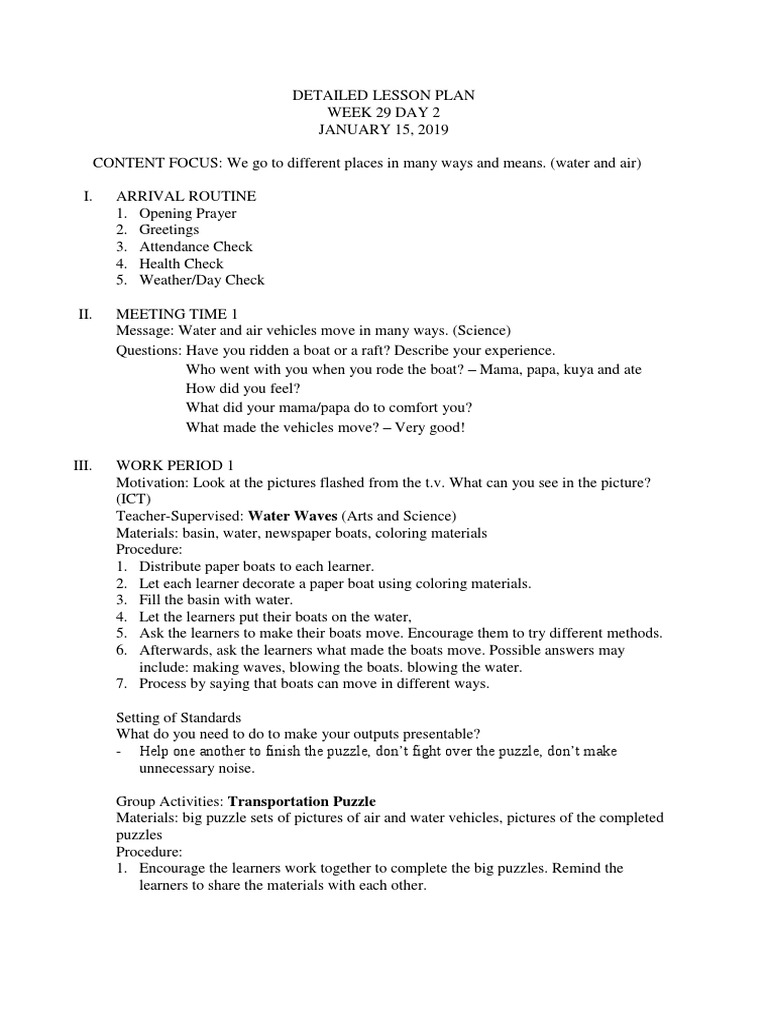 A Detailed Lesson Plan on Transportation Using Water and Air Vehicles ...