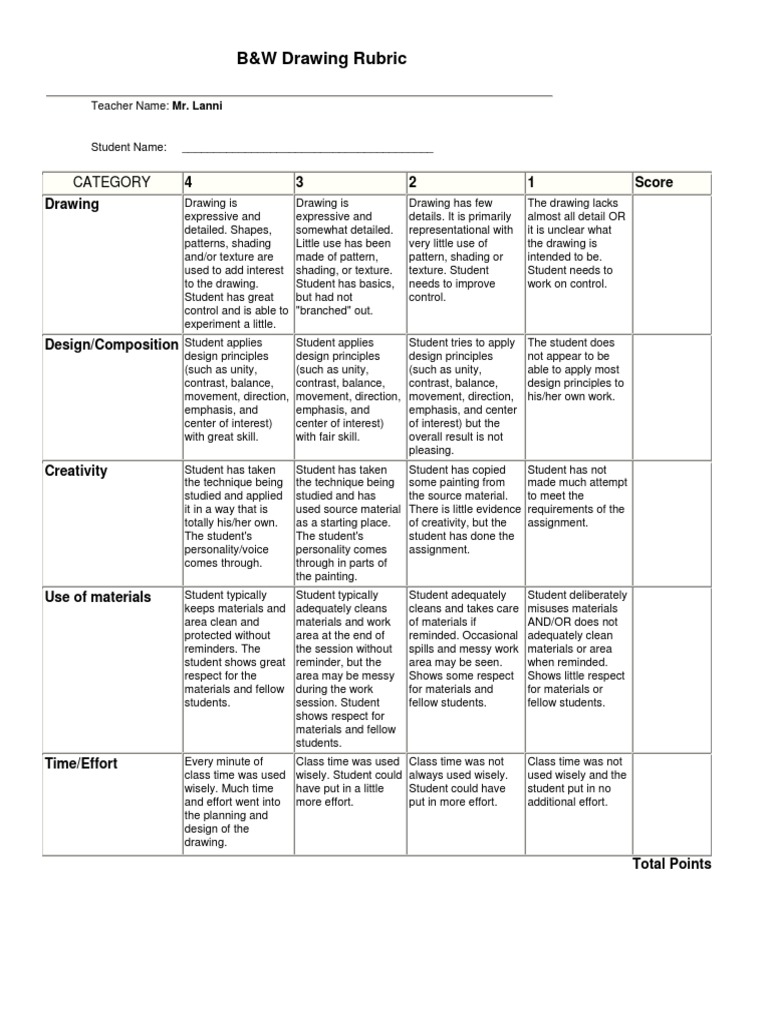 B&W Drawing Rubric: Category | PDF | Composition (Visual Arts) | Drawing