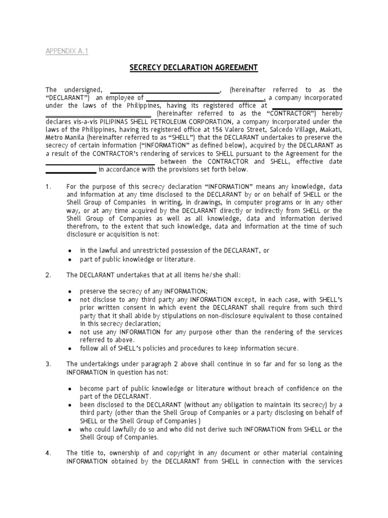 Secrecy Declaration Agreement Form | PDF | Non Disclosure Agreement ...