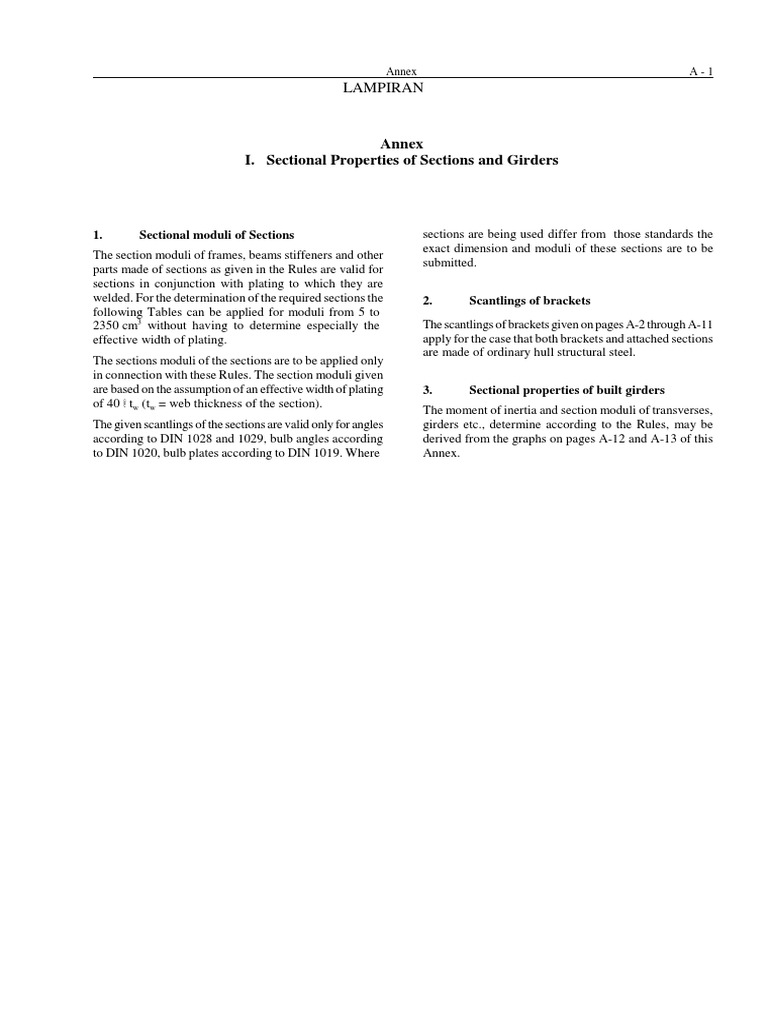 Sectional properties and scantlings of structural sections | PDF ...