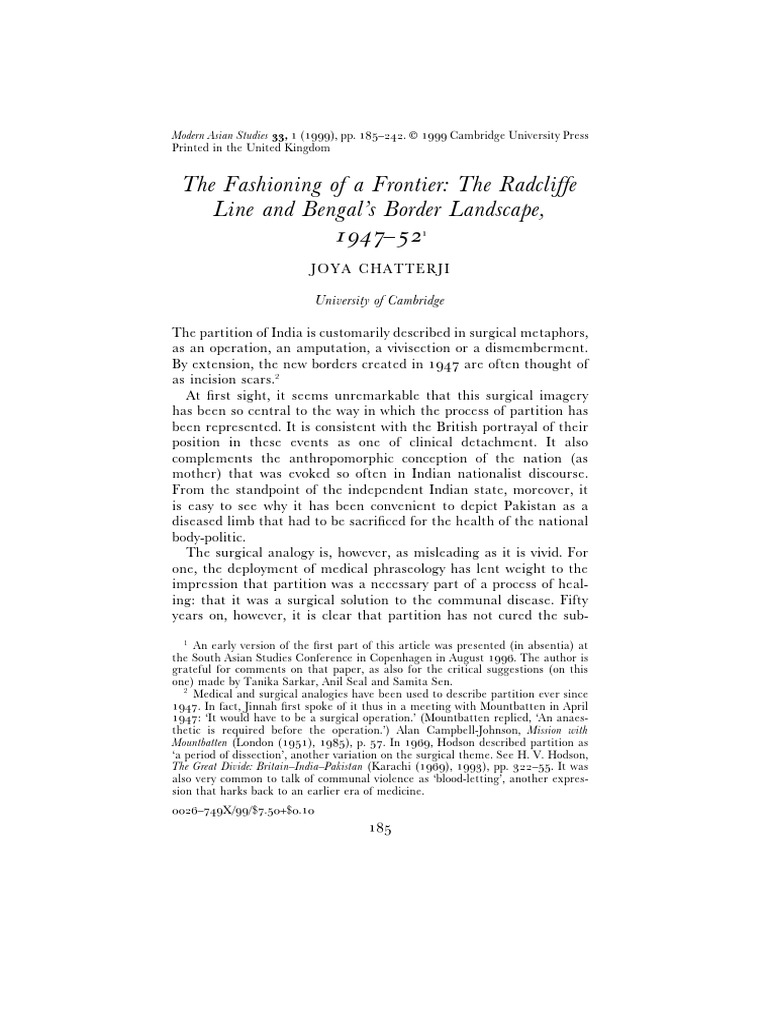 The Fashioning of A Frontier: The Radcliffe Line and Bengal's Border ...