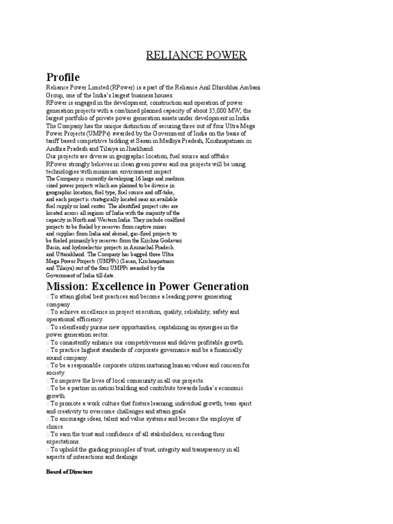 Reliance Power | PDF | Economies | Energy And Resource