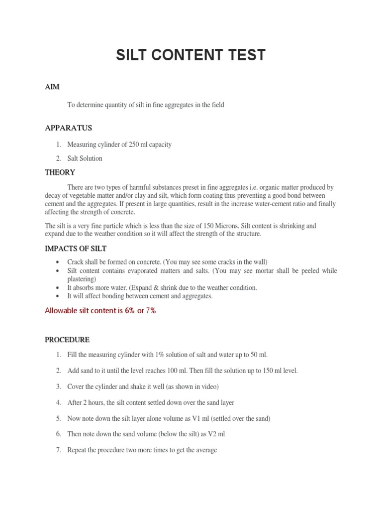 Silt Content Test | PDF | Concrete | Building Engineering