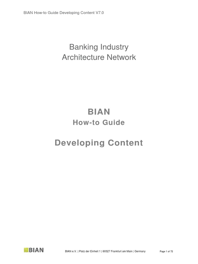 BIAN How To Guide Developing Content V7.0 Final V1.0 PDF | PDF ...