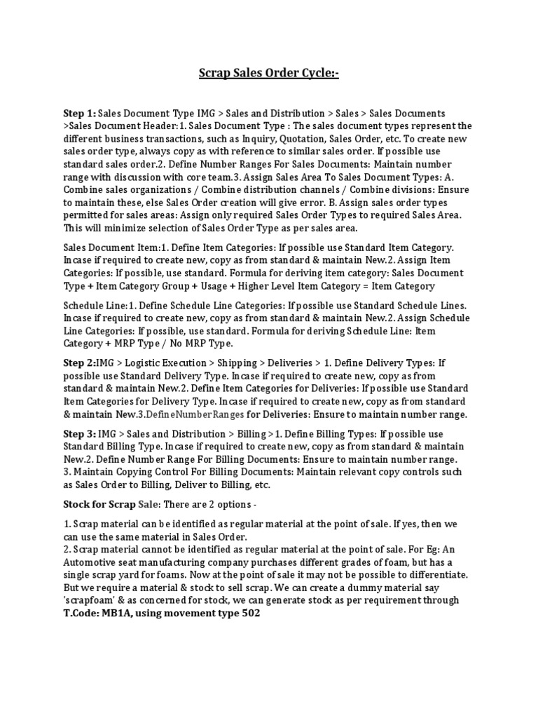 Scrap Sales Order Cycle:-: Step 1: Sales Document Type IMG Sales and ...