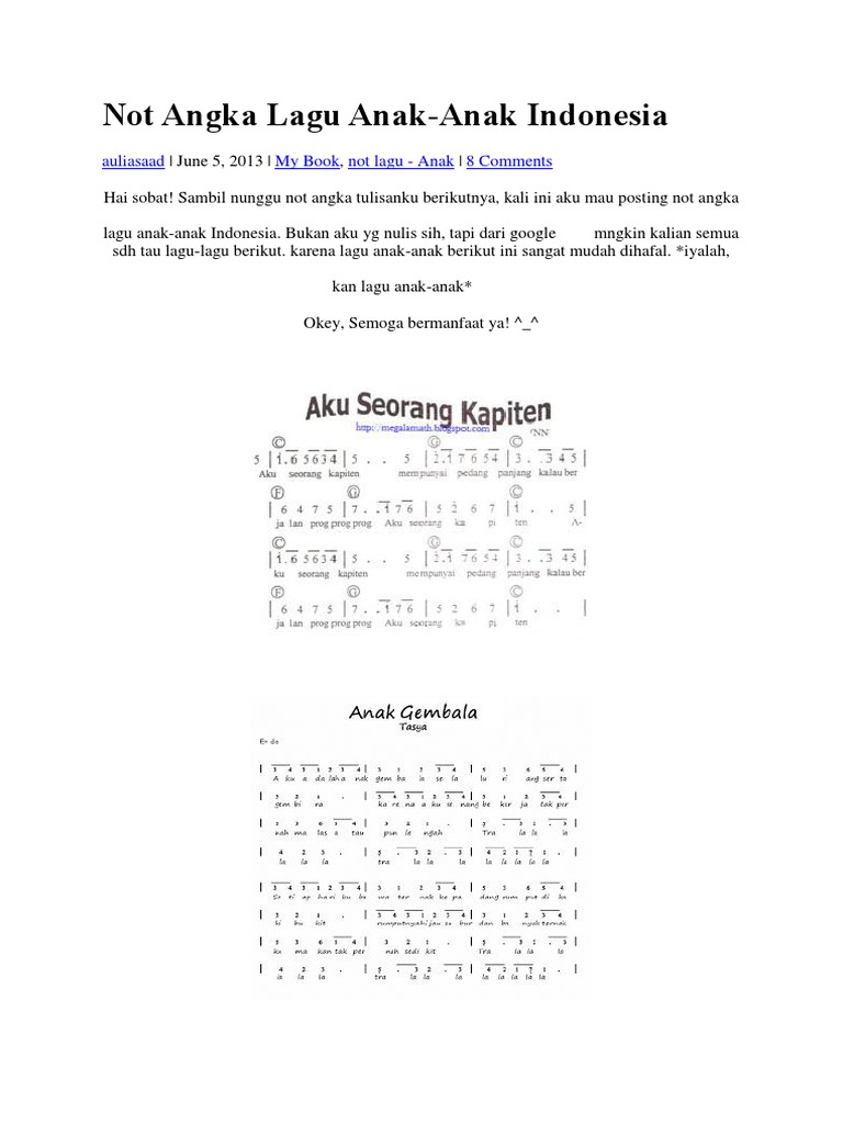 Not Angka Lagu Anak | PDF