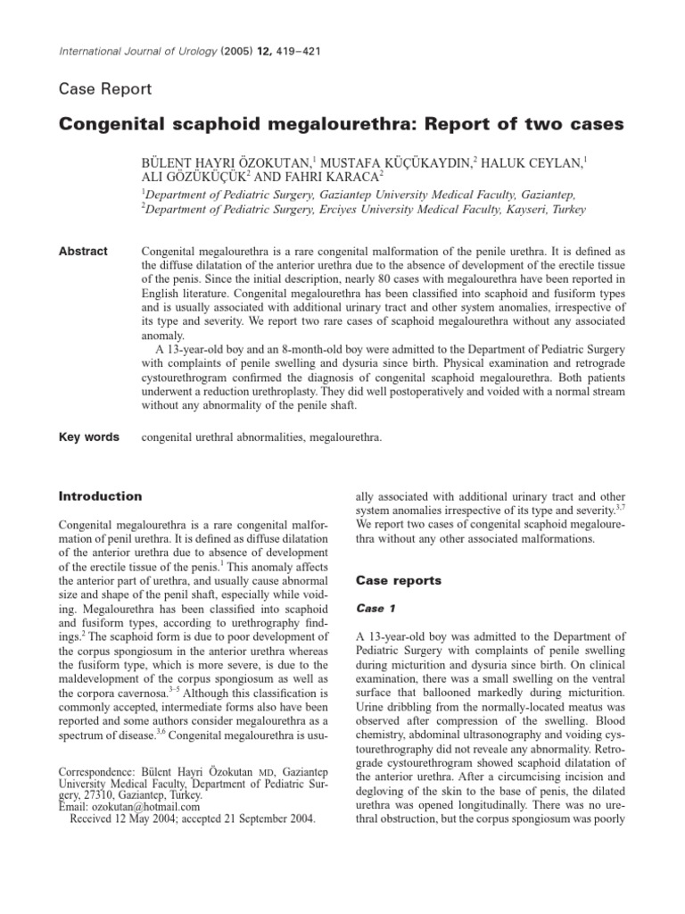 Congenital Scaphoid Megalourethra: Report of Two Cases | PDF | Urology ...