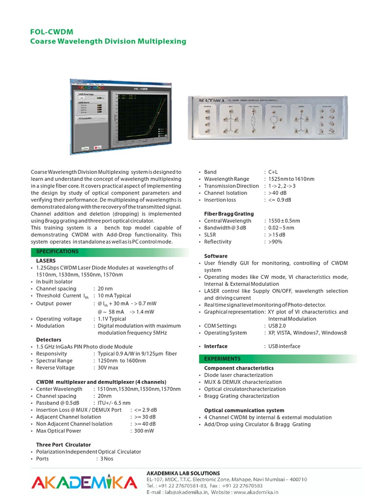 Fol-Cwdm Coarse Wavelength Division Multiplexing: Fiber Bragg Grating | PDF | Wavelength ...
