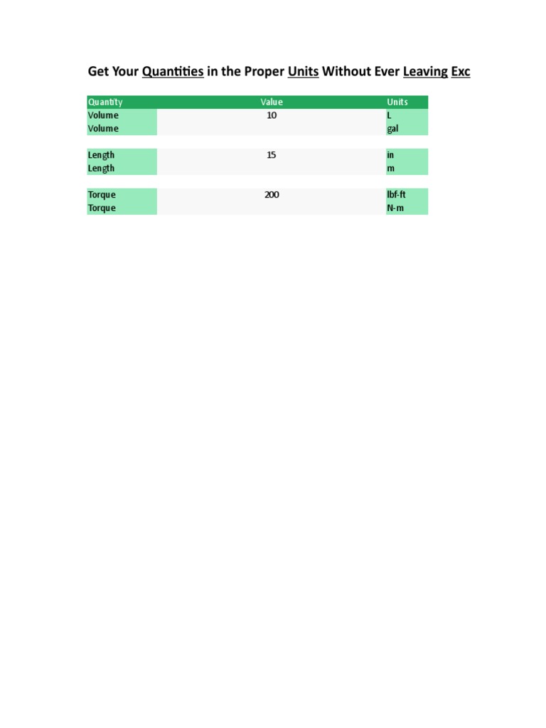 Get Your Quantities in The Proper Units Without Ever Leaving Excel ...