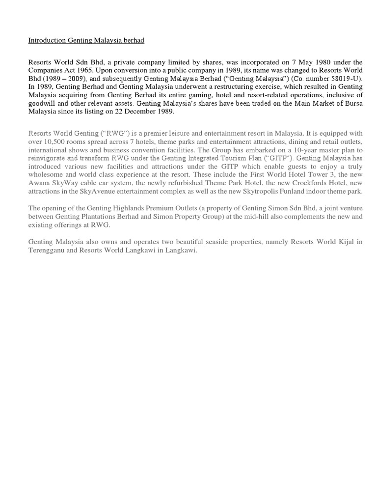 Introduction Genting Malaysia Berhad | PDF | Financial Statement ...