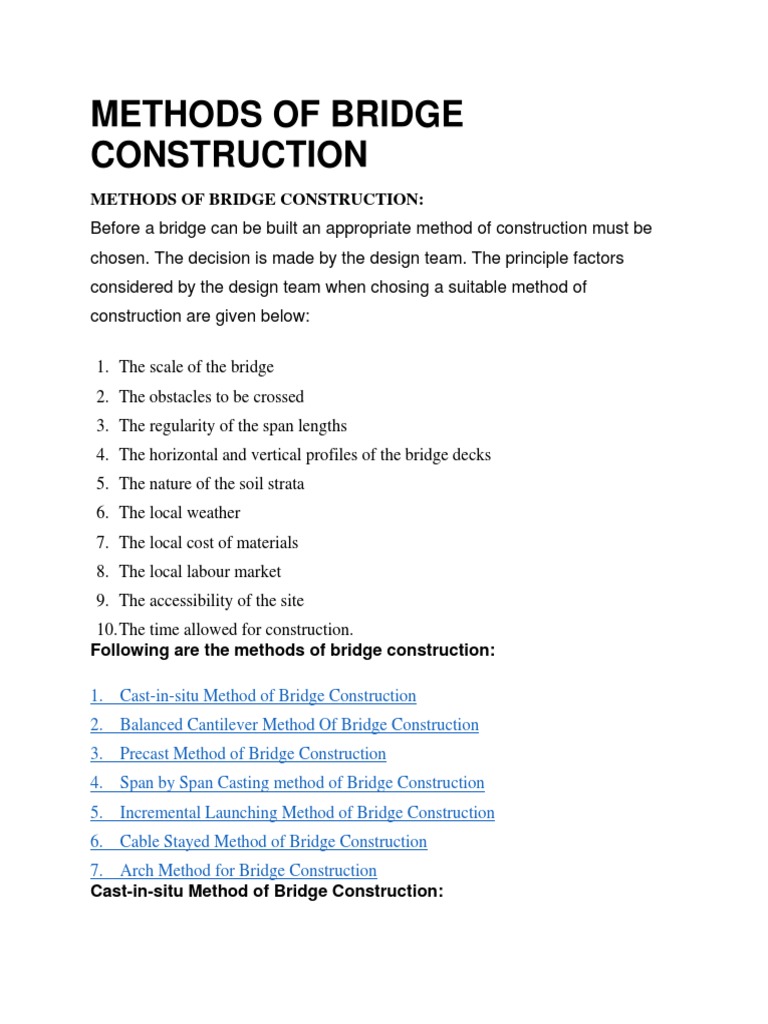 Methods of Bridge Construction | PDF | Prestressed Concrete | Economic ...