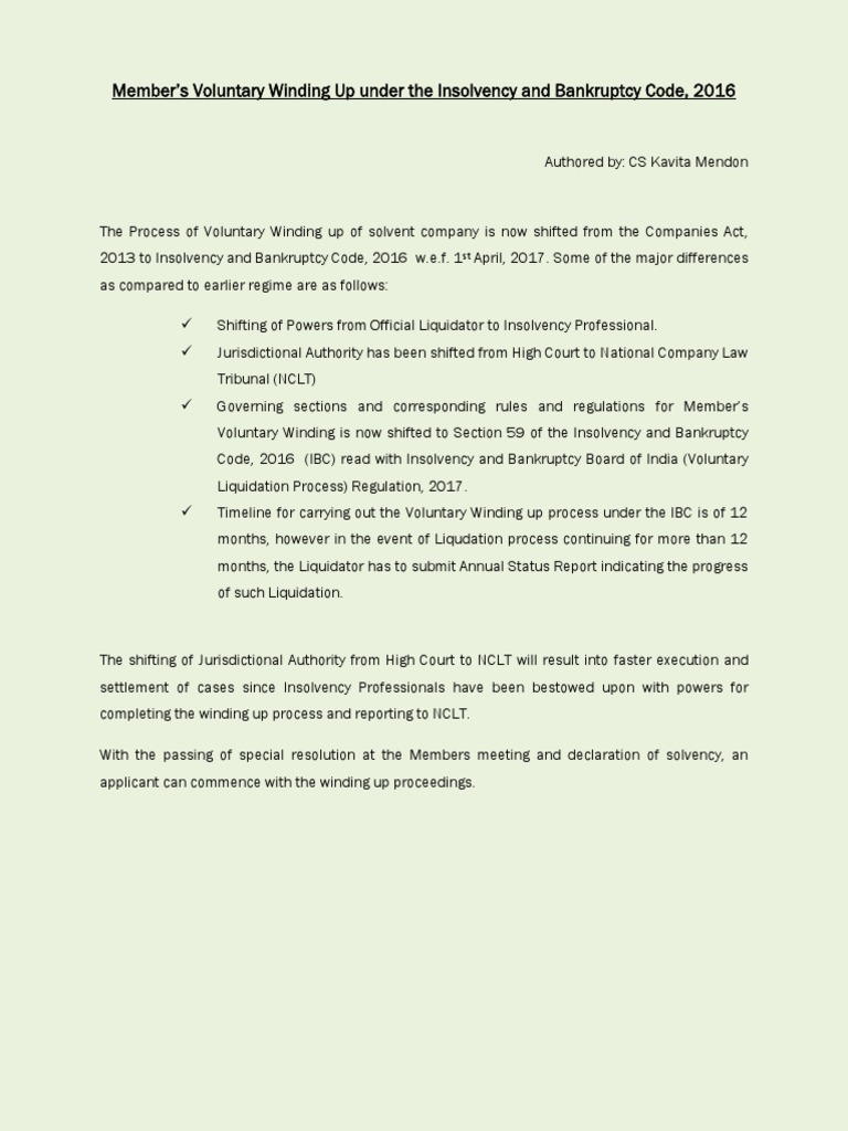 Steps For Voluntary Winding Up Process of Company - Series 14 | PDF ...