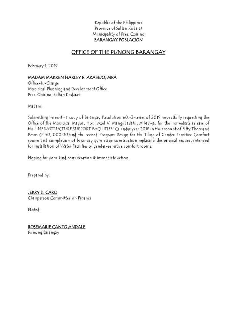 Barangay Project Proposal for Comfort Rooms | PDF | Economies | Government