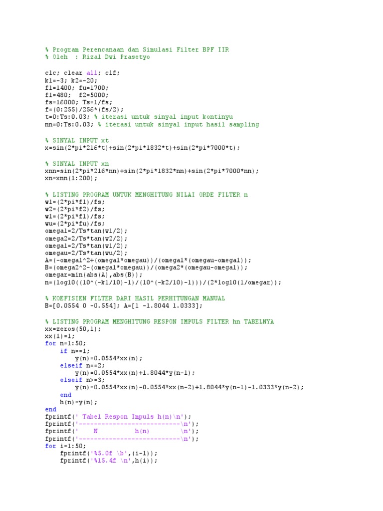 Design and Simulation of an IIR BPF Filter: Analysis of Filter Response ...
