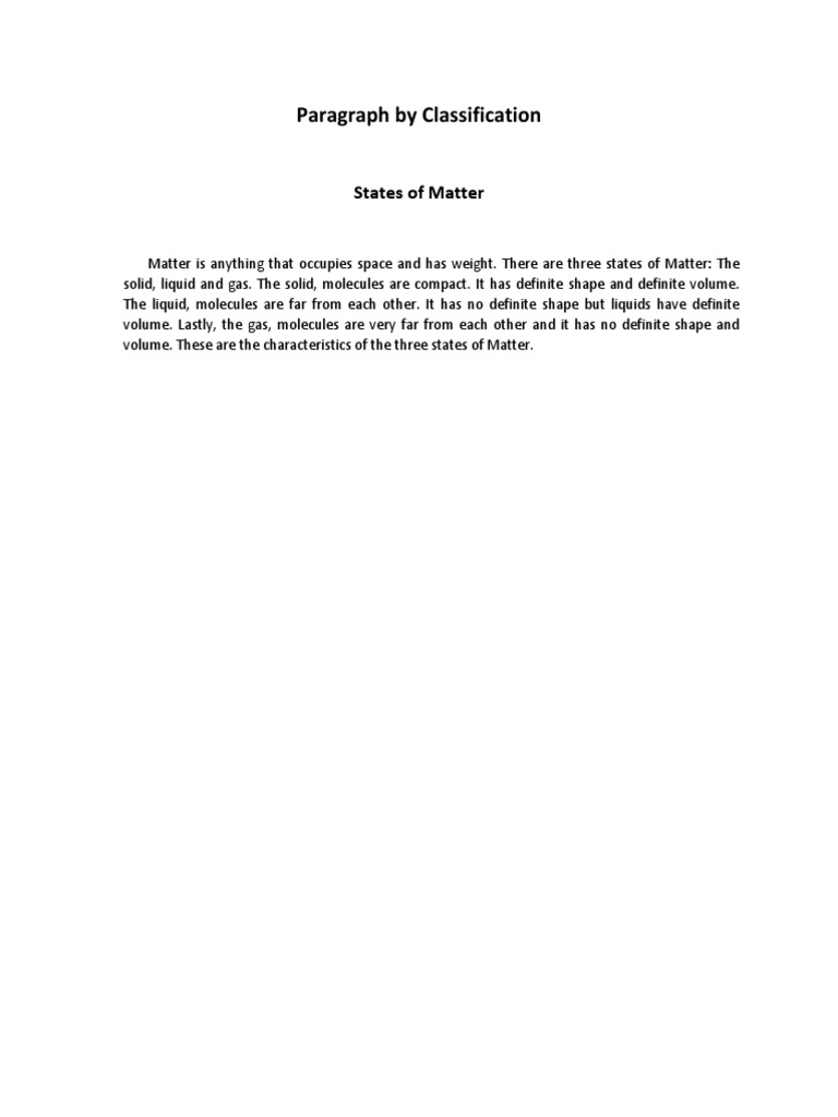 Paragraph by Classification: States of Matter | PDF | Foods