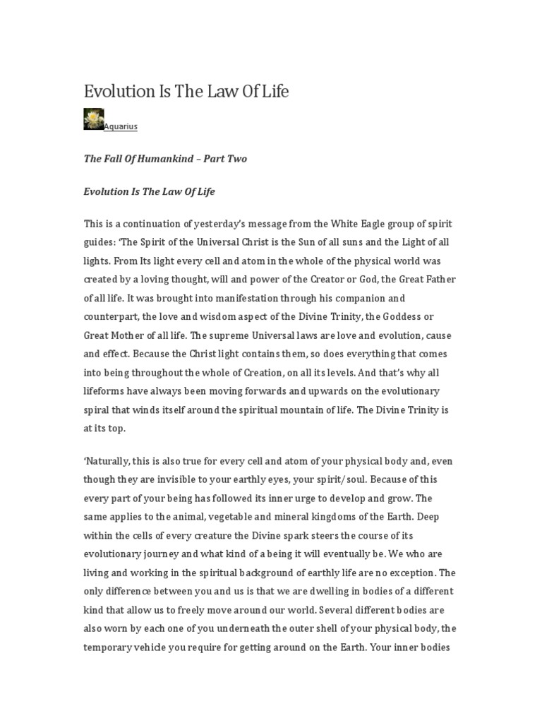 The Fall of Humankind - Part Two Evolution Is The Law of Life | PDF ...