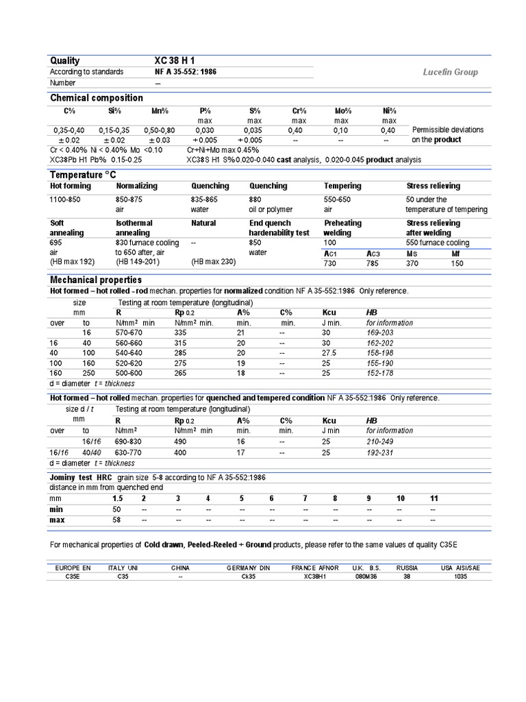 XC 38 H 1 | PDF | Annealing (Metallurgy) | Procedural Knowledge